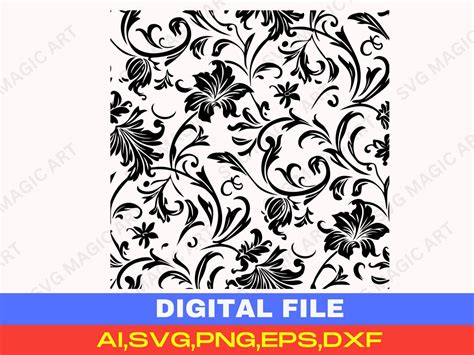 Seamless Scroll Pattern Svg Vector Seamless Floral Pattern Digital Flowers Floral Ornament