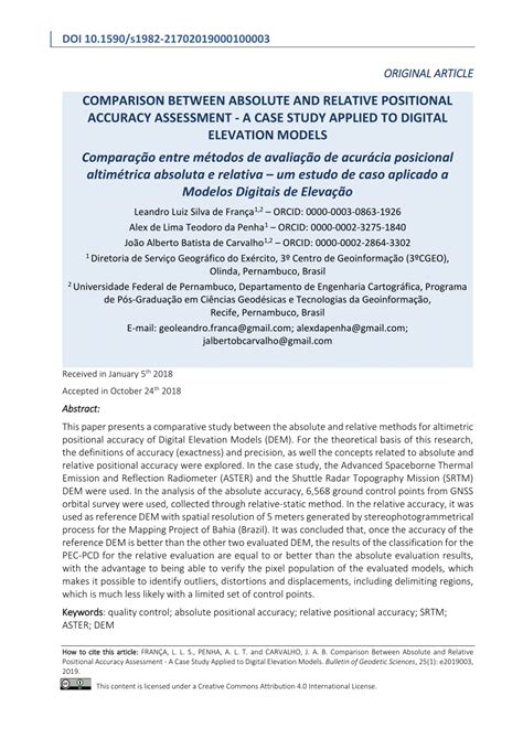 Pdf Comparison Between Absolute And Relative Positional Accuracy