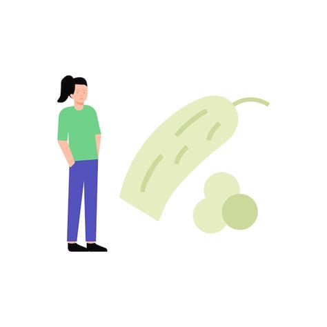 Premium Vector The Girl Is Looking At The Cucumber