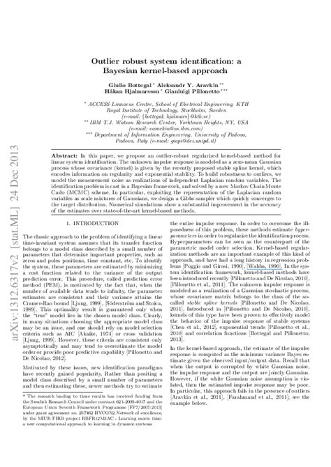Pdf Outlier Robust System Identification A Bayesian Kernel Based Approach