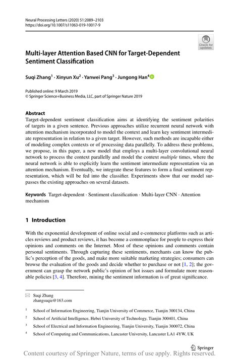 Multi Layer Attention Based Cnn For Target Dependent Sentiment Classification
