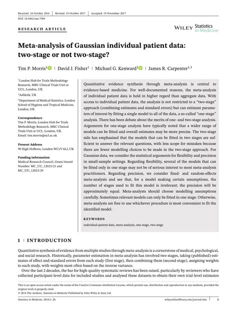 Pdf Meta Analysis Of Gaussian Individual Patient Data Two Stage Or Not Two Stage