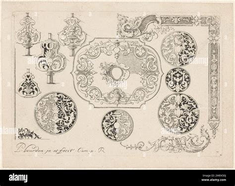 Several Designs Pierre Bourdon 1703 Print Leaf From Series Of Seven