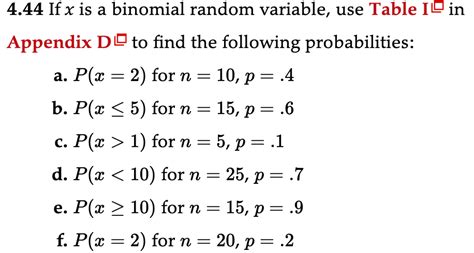 solved if x is a binomial random variable use table i in