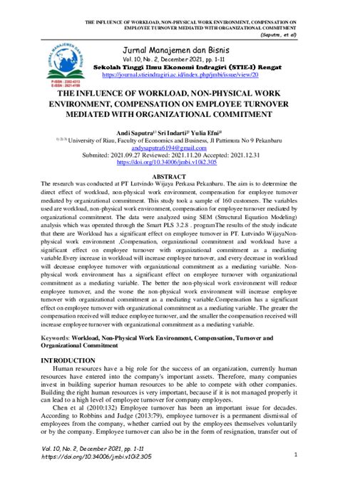 Pdf The Influence Of Workload Non Physical Work Environment