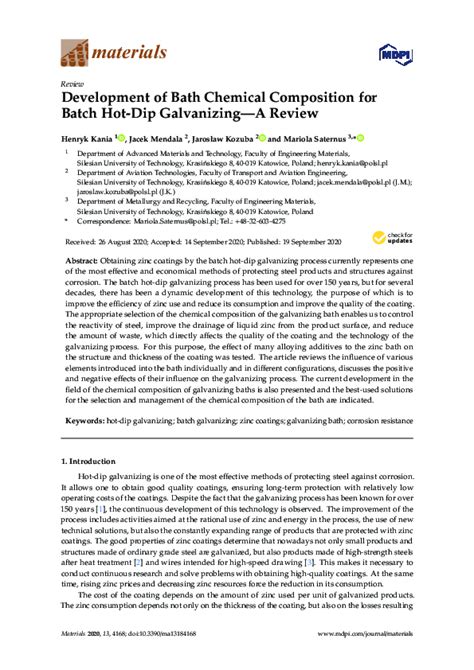 Pdf Development Of Bath Chemical Composition For Batch Hot Dip Galvanizing—a Review