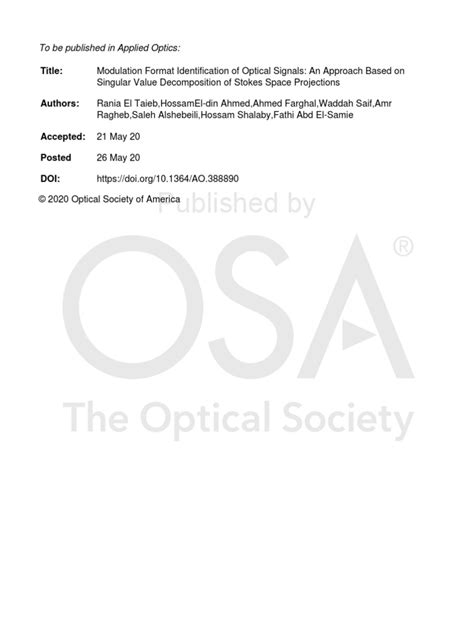 5 Modulation Format Identification Of Optical Signals An Approach Based On Singular Value