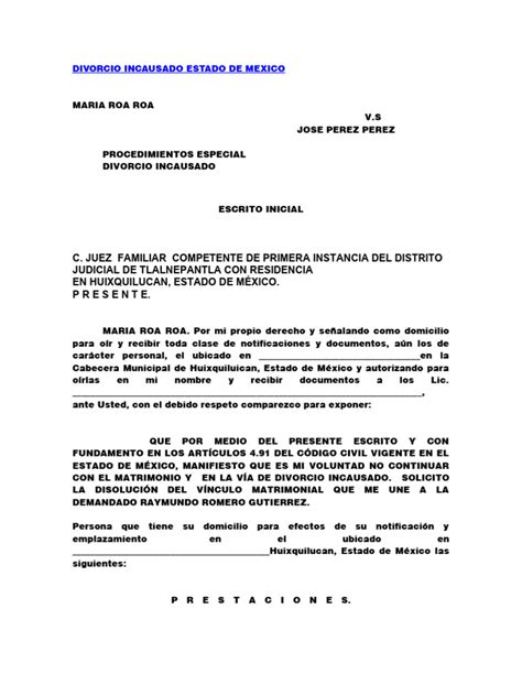 Formato Divorcio Incausado Estado De Mexico Pdf Divorcio Matrimonio