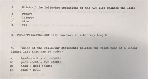 Solved Which Of The Following Operations Of The ADT List Chegg