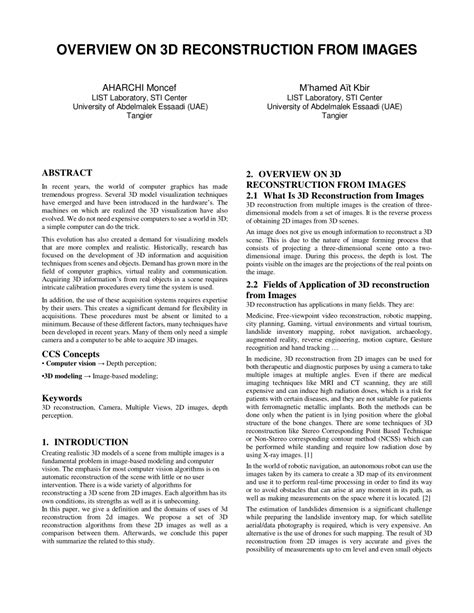 PDF Overview On D Reconstruction From Images