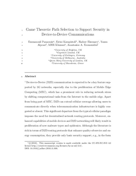 Pdf Game Theoretic Path Selection To Support Security In Device To