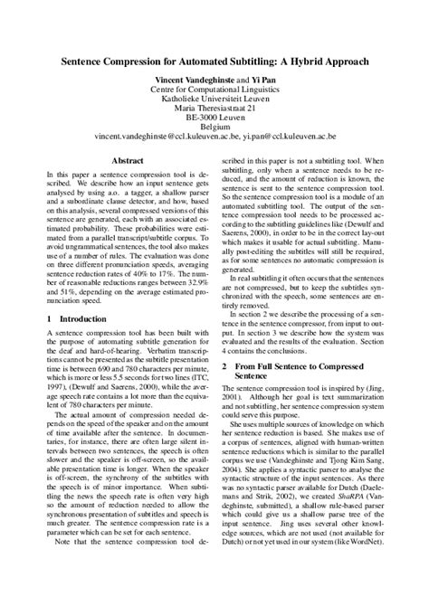 Pdf Sentence Compression For Automated Subtitling A Hybrid Approach