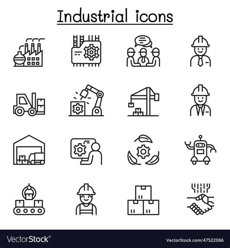 Industrial Icon Set In Thin Line Style Royalty Free Vector