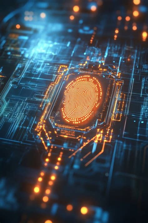 Futuristic Fingerprint Scanner On Circuit Board Identity Biometric Security Background Stock