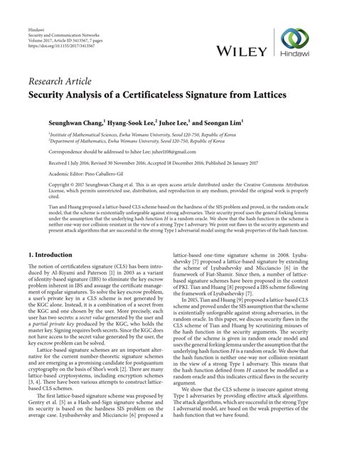 Pdf Security Analysis Of A Certificateless Signature From Lattices