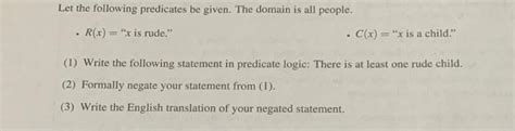 solved let the following predicates be given the domain is
