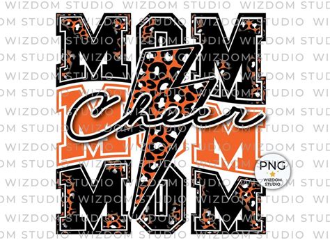 Cheer Mom Png Image Lightning Bolt Cheer Leopard Orange Black Etsy