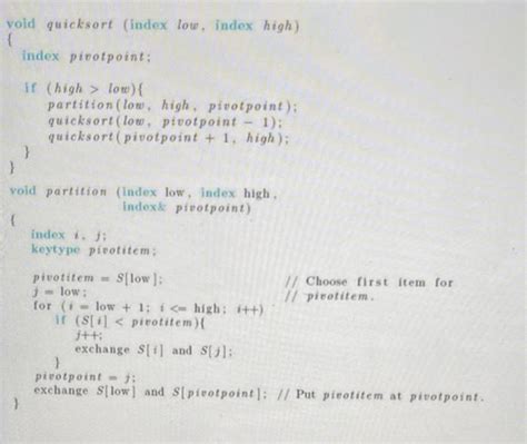 Solved Void Quicksort Index Low Index High Index