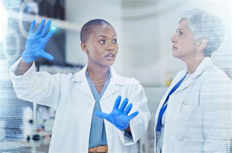 Premium Photo Scientist Team And Women Code And Overlay Digital