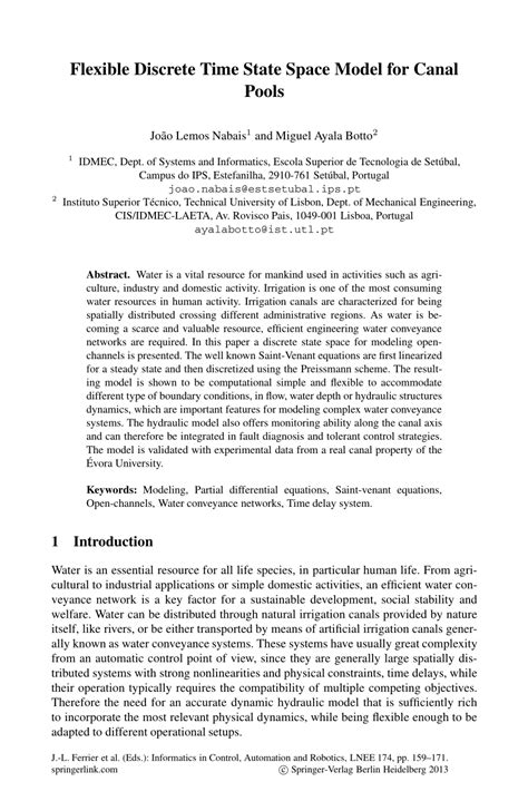 Pdf Flexible Discrete Time State Space Model For Canal Pools