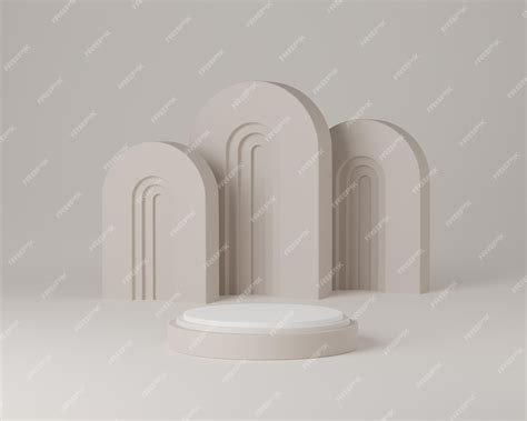 기하학적 모양이 있는 흰색 배경 3d 렌더링 스튜디오가 있는 추상 흰색 둥근 모서리 받침대 제품 배경을 표시하는 플랫폼 스탠드가
