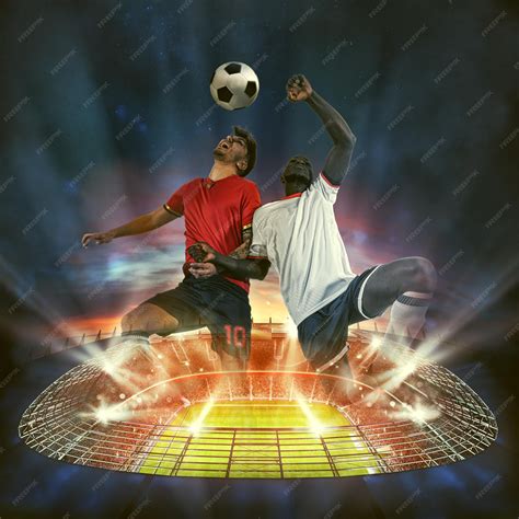 Premium Photo Game Action With Players Above The Soccer Stadium