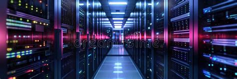 High Performance Servers In A Data Center With Advanced Cooling Systems Glowing Power Supplies