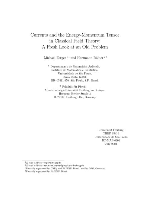 Pdf Currents And The Energy Momentum Tensor In Classical Field Theory