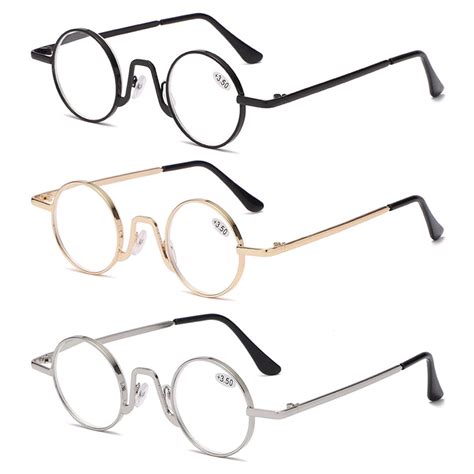 Koosufa Small Round Metal Reading Glasses 150 Blue Light Blocking