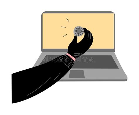 Cyber Hackers Thieves Hand Stealing User Information From The Laptop Vector Illustration In
