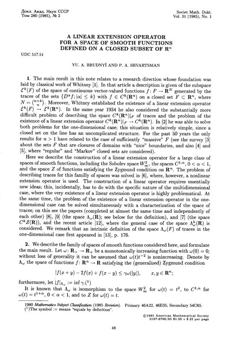 Pdf A Linear Extension Operator For A Space Of Smooth Functions Defined On A Closed Subset Of ℝn