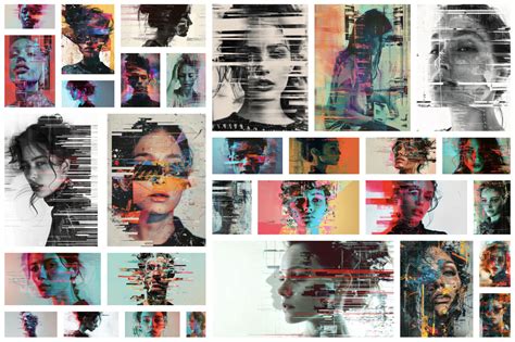Glitch Faces On Yellow Images Creative Store