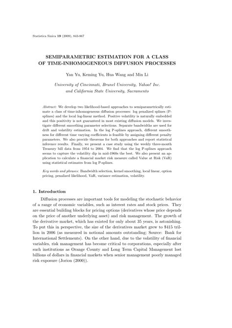 Pdf Semiparametric Estimation For A Class Of Time Inhomogeneous Diffusion Processes