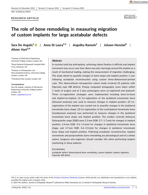 Pdf The Role Of Bone Remodeling In Measuring Migration Of Custom