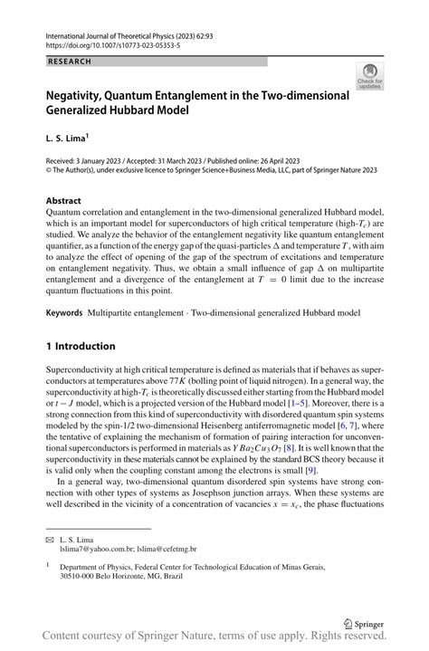 Negativity Quantum Entanglement In The Two Dimensional Generalized Hubbard Model Request Pdf