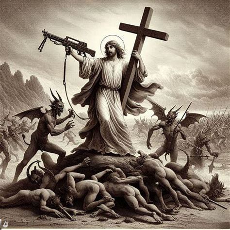 Jesus Fighting Demons In The Desert 1890 Engraving Like Gustave Doré R Aiart