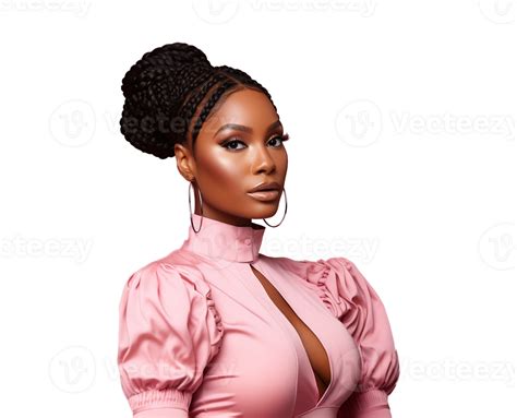 Ai Generated Black Woman With Braid Hair Wearing A Shiny Pink Long