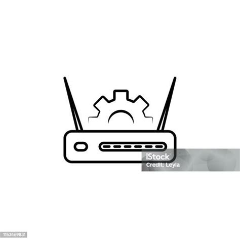 회색 라우터와 와이파이 신호와 흰색 배경에 고립 된 기어 아이콘 조정 응용 프로그램 서비스 개념 설정 옵션 유지 보수 수리 고정 벡터 일러스트 0명에 대한 스톡 벡터 아트