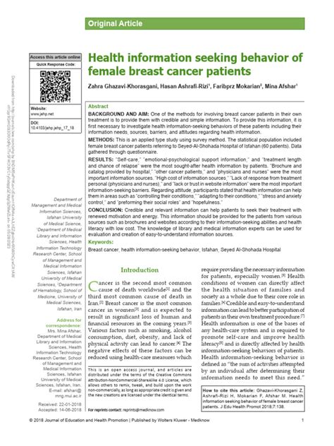 Health Information Seeking Behavior Of Female84 Pdf Health Informatics Cancer