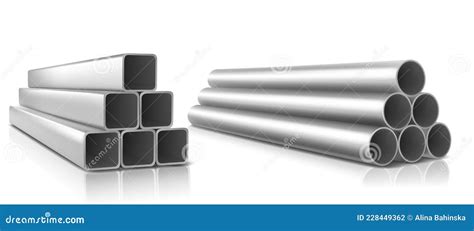 Pipes Stack Square And Round Steel Metal Pipelines Stock Vector