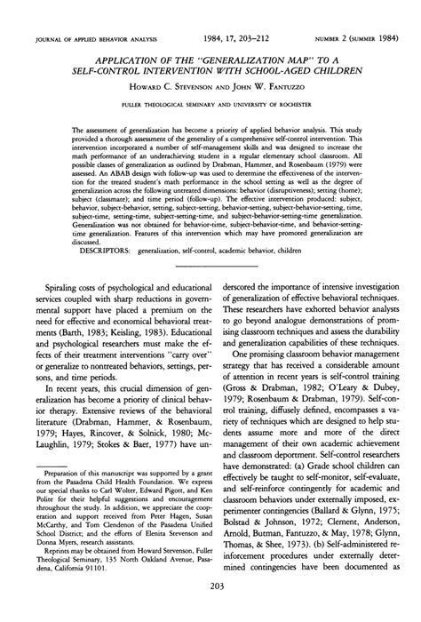 Pdf Application Of The “generalization Map” To A Self Control