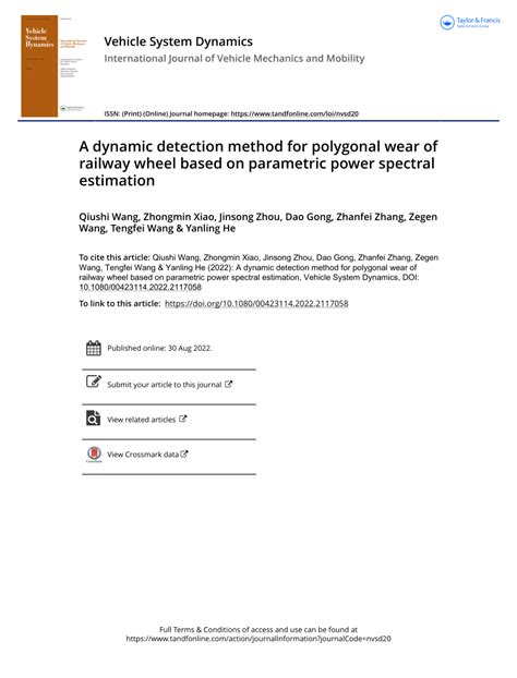 Pdf A Dynamic Detection Method For Polygonal Wear Of Railway Wheel