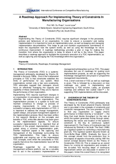 Pdf Roadmap For Implementing Theory Of Constraints