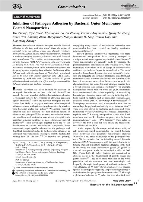 Pdf Inhibition Of Pathogen Adhesion By Bacterial Outer Membrane
