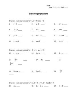 Evaluating Expressions By Sarah Pooler TPT