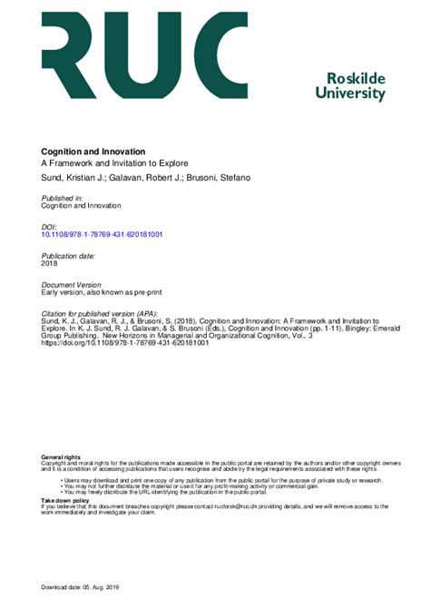 Pdf Chapter 1 Cognition And Innovation A Framework And Invitation To Explore Robert Galavan