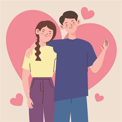 마음으로 젊은 한국 부부 프리미엄 벡터