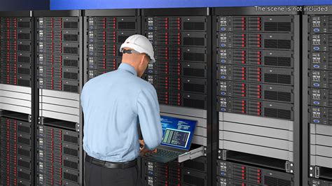 Server Rack With System Administrator Working On Laptop 3d Model Turbosquid 2328671