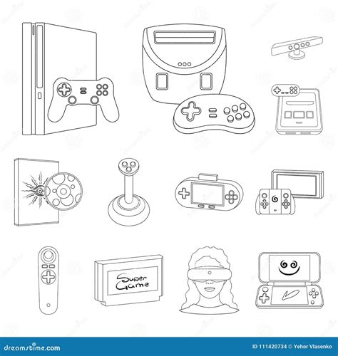 Game Console And Virtual Reality Outline Icons In Set Collection For