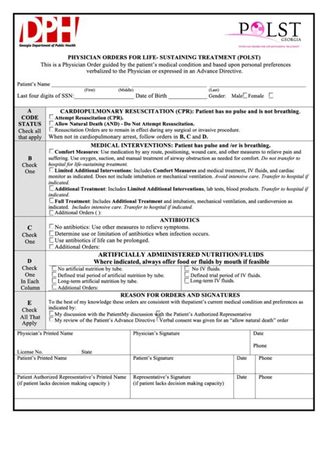 Printable Polst Form Washington State